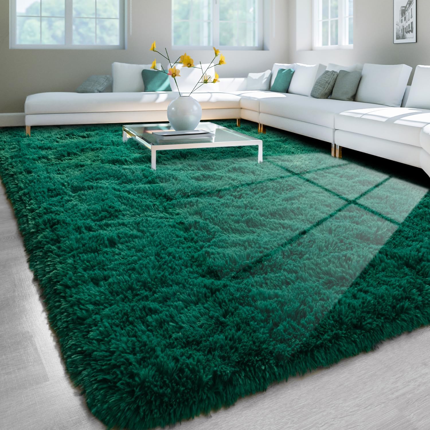 Amazon.com: OHWPEAT Fluffy Shag Area Rugs for Living Room Deep-Green ...