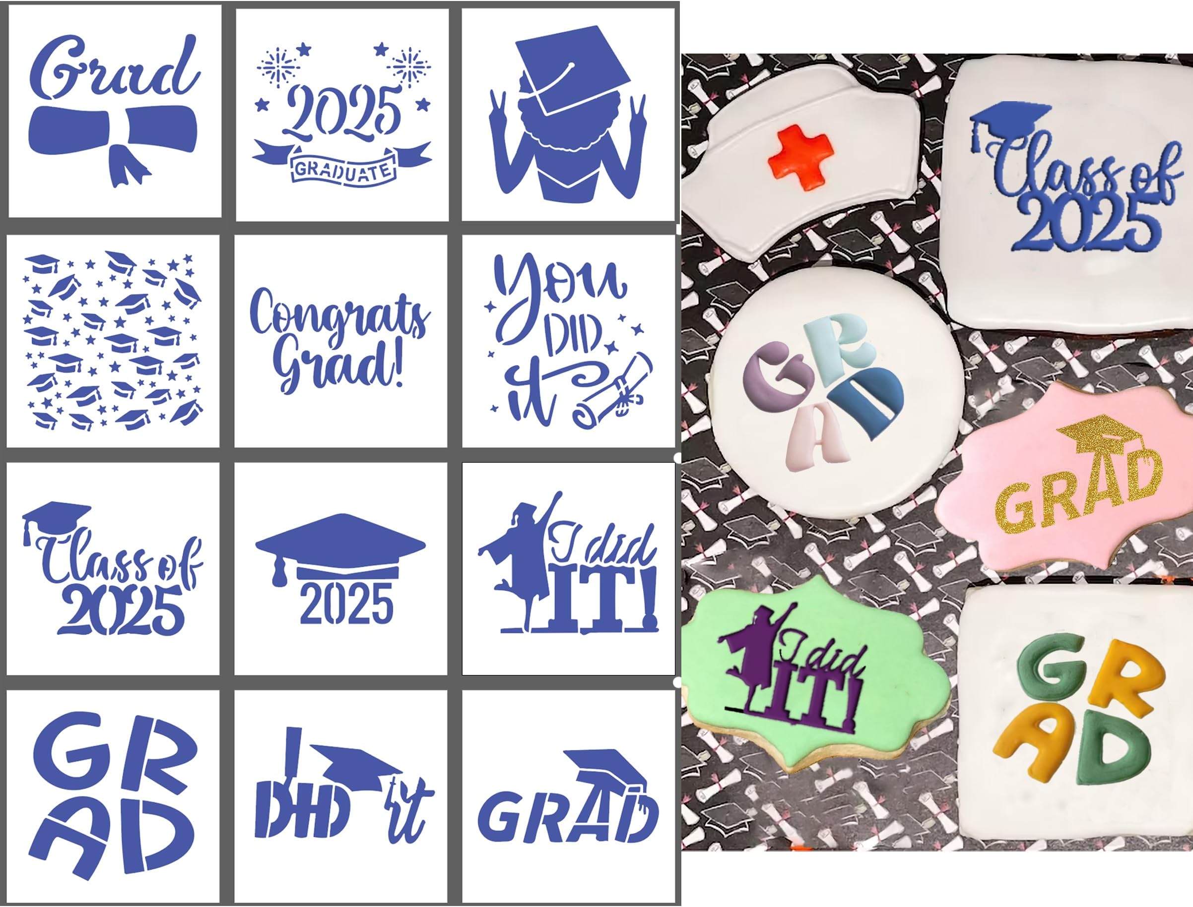 Amazon.com: Graduation Day Party Cookie Stencils | 3 Stencil Sheet ...