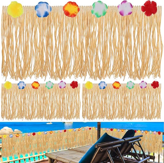 Amazon.com: Oudain 3 Pack Luau Grass Table Skirt Fringe Straw Grass ...