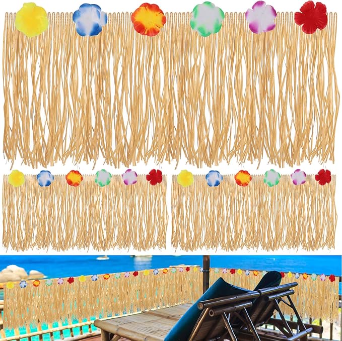 Amazon.com: Oudain 3 Pack Luau Grass Table Skirt Fringe Straw Grass ...
