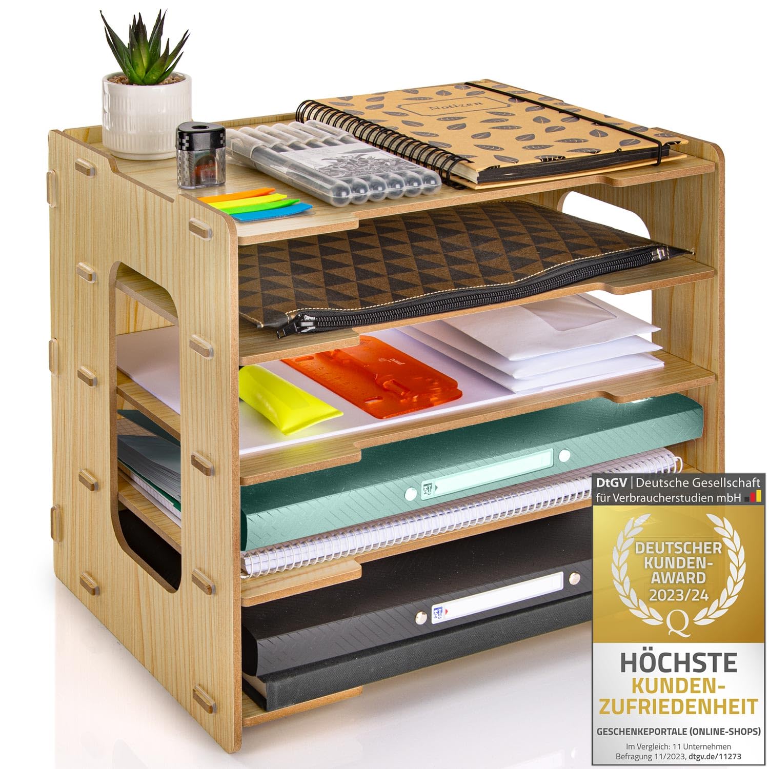 Dimono® Dokumentenablage Schreibtisch-Organizer Papierablage aus Bambus; Dokumentenhalter ...