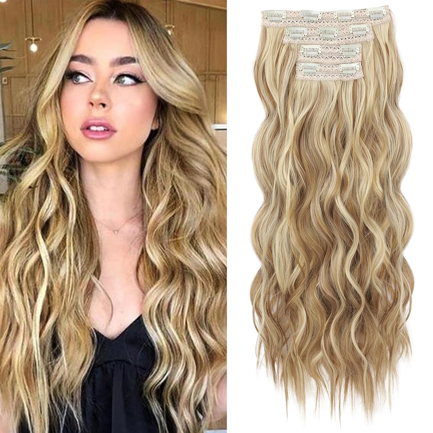 Amazon.com : REECHO Clip in Hair Extensions, 4PCS Hair Extensions 24 ...