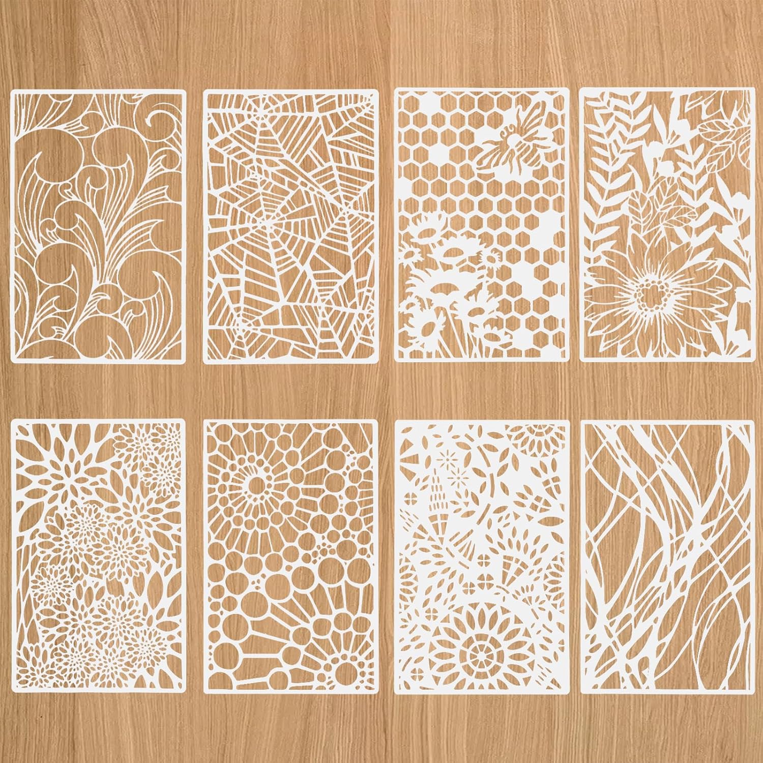 YUXIANLB 8 Pieces Stencils for Crafts Reusable Texture Bee Spider ...