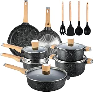 Amazon.com: Beantech Garlié 16pcs Pots and Pans Set, Nonstick Black ...