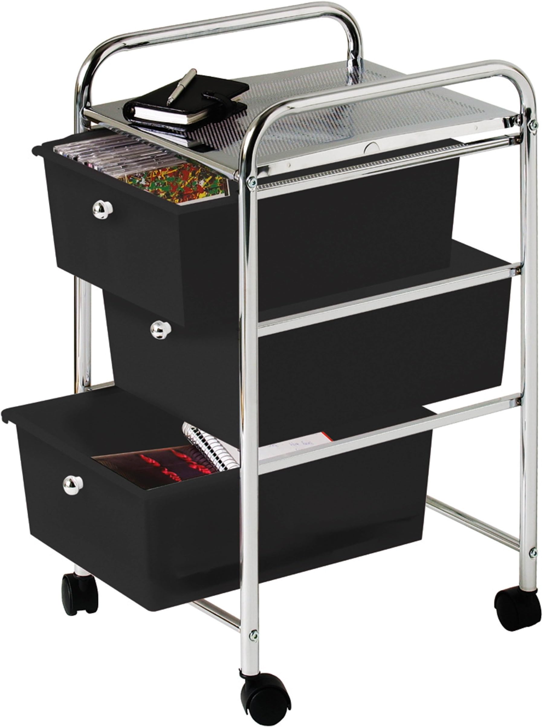 Premier Housewares 3 Drawer Storage Trolley with Chrome Frame, 65 x 39 ...