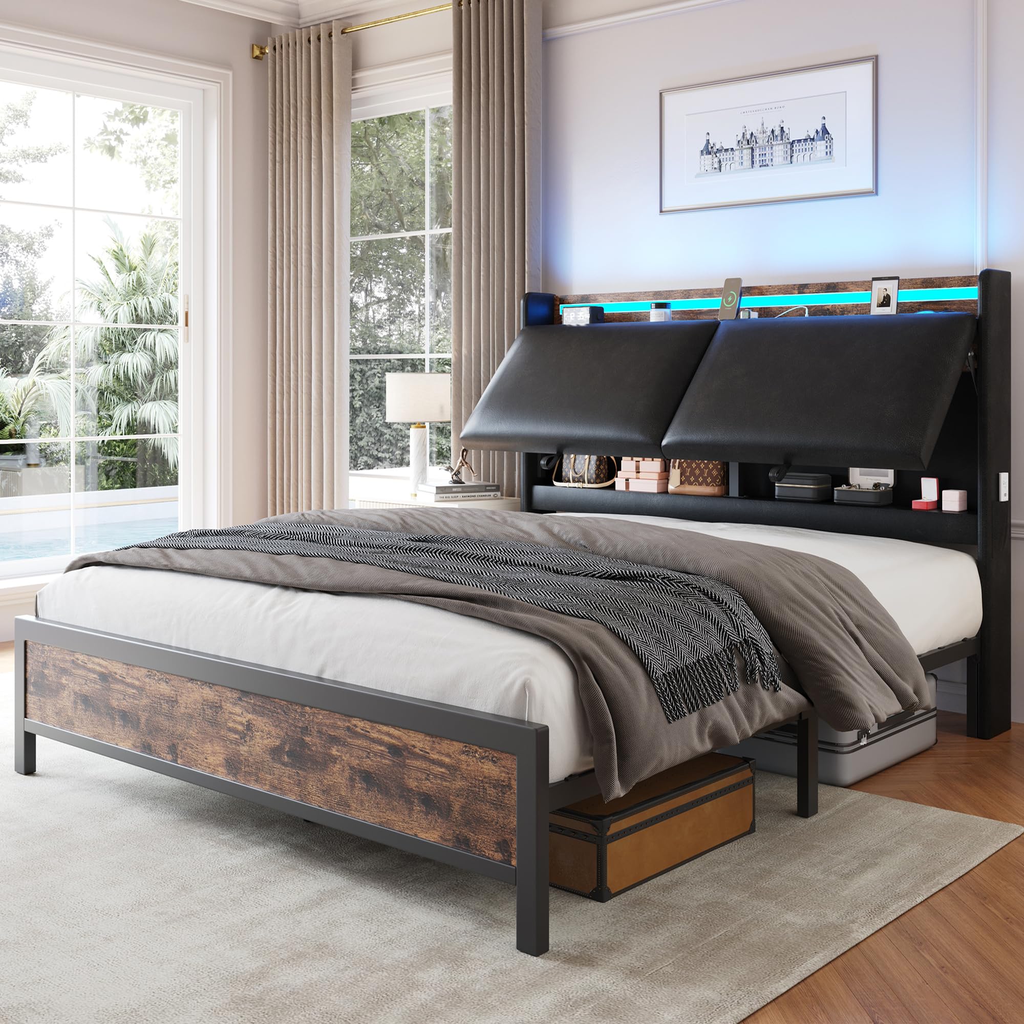 Amazon.com: Full Size Bed Frame with Ergonomic Headboard, LED Lights ...