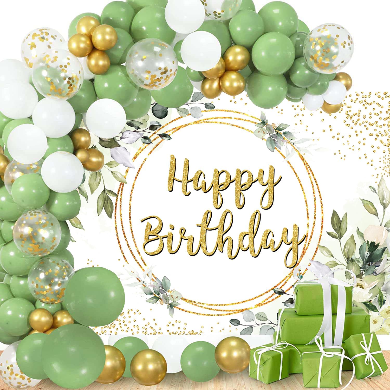Amazon.com: Green Happy Birthday Balloon Arch Kit,with Eucalyptus ...