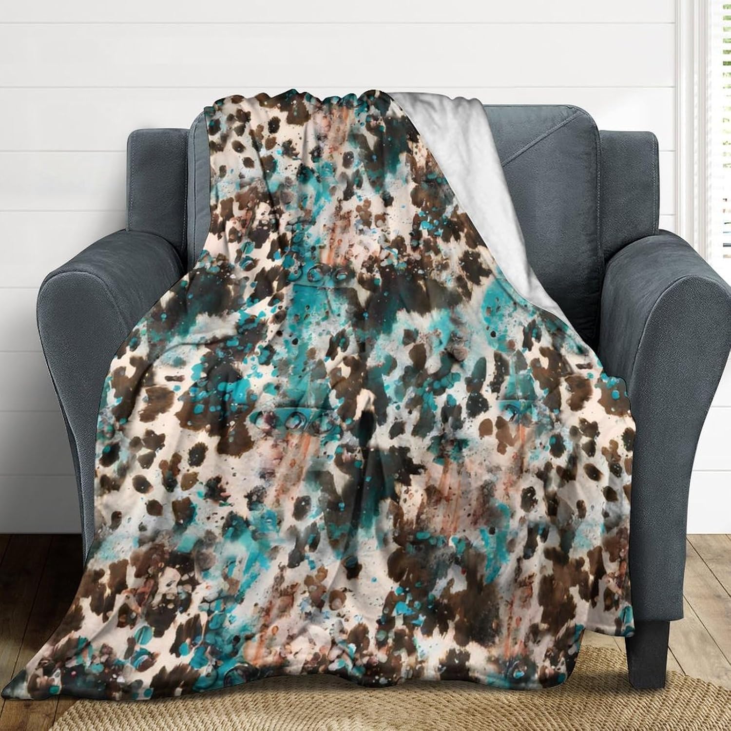 Amazon.com: Primitive Cowboy Cowhide Western Brown Turquoise Blanket ...