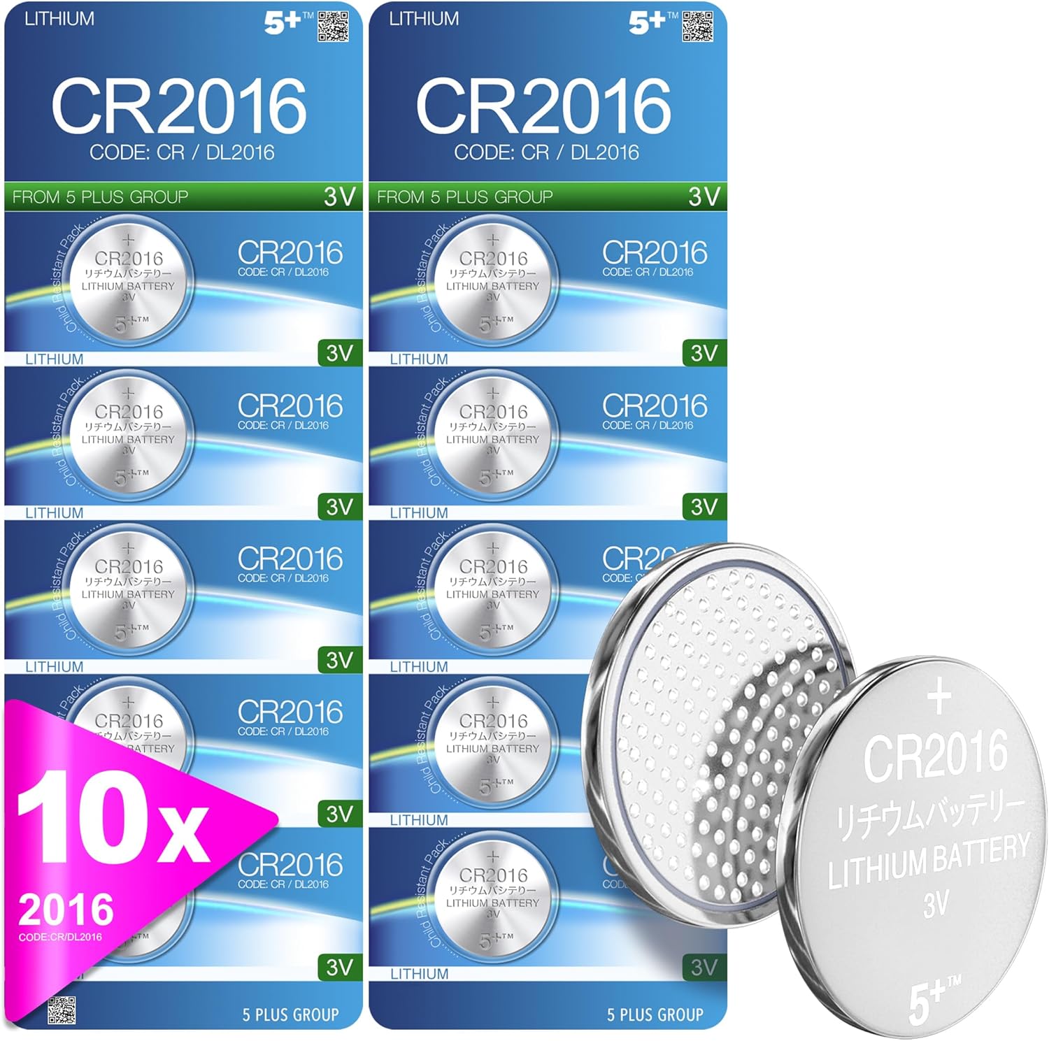 5Plus 10 PCS CR2016 DL2016 2016 ECR2016 3V Lithium Battery Suitable for ...