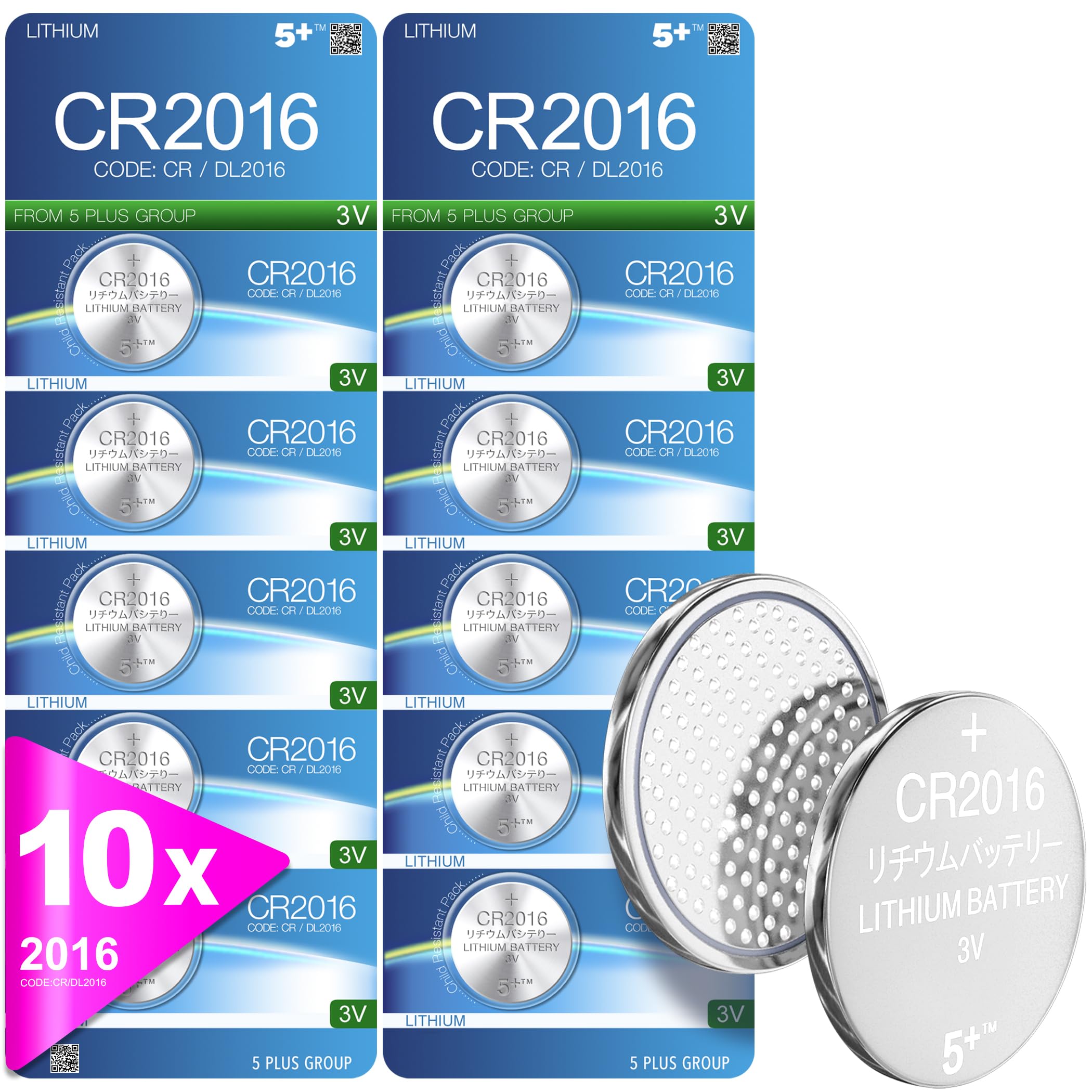 5Plus 10 PCS CR2016 DL2016 2016 ECR2016 3V Lithium Battery Suitable for ...
