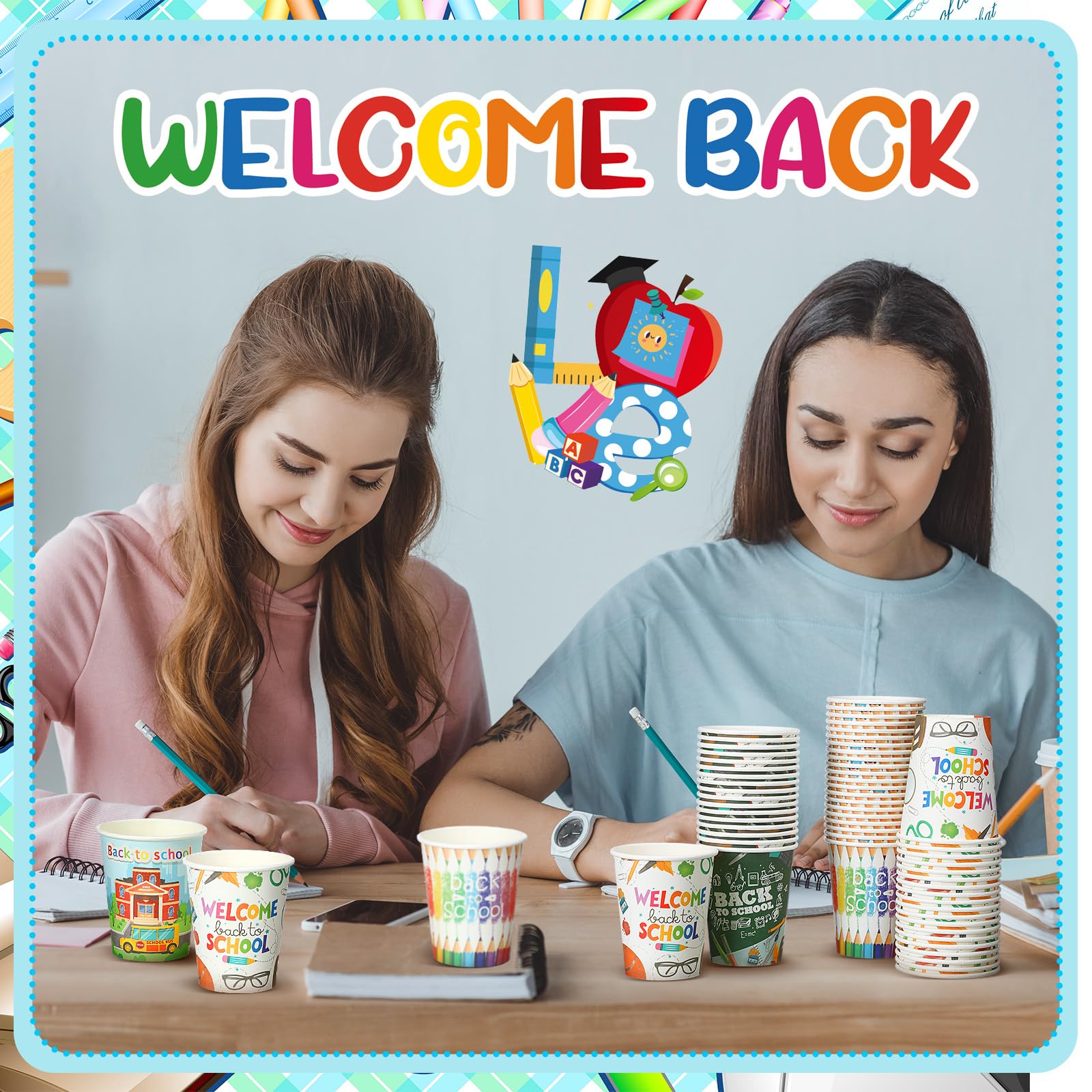 Snapklik.com : 200 Pcs Back To School Cups 9 Oz Cartoon Pencil ...