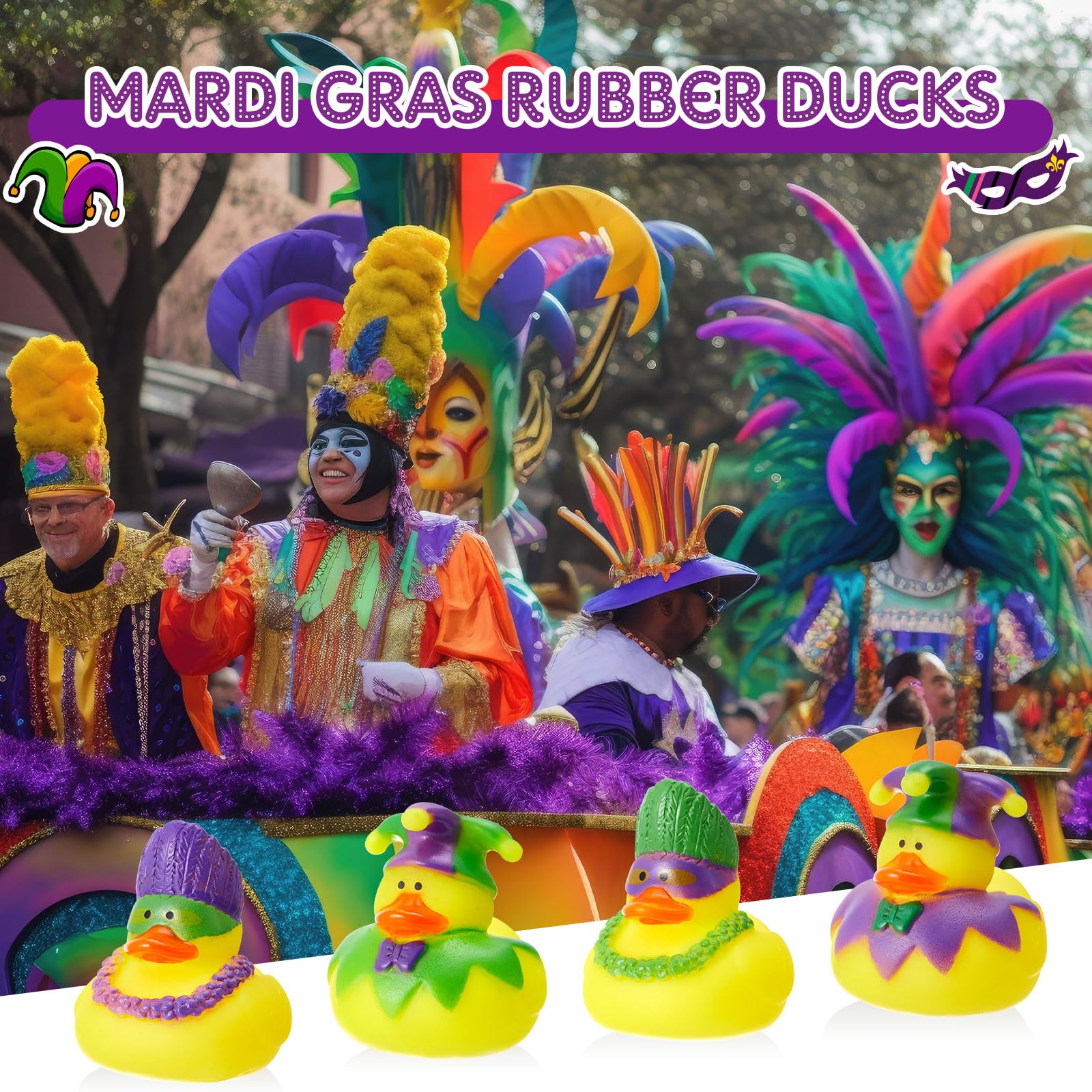 Snapklik.com : 100 Pcs Mardi Gras Rubber Ducks 2 Inch Bulk Cute Ducks ...