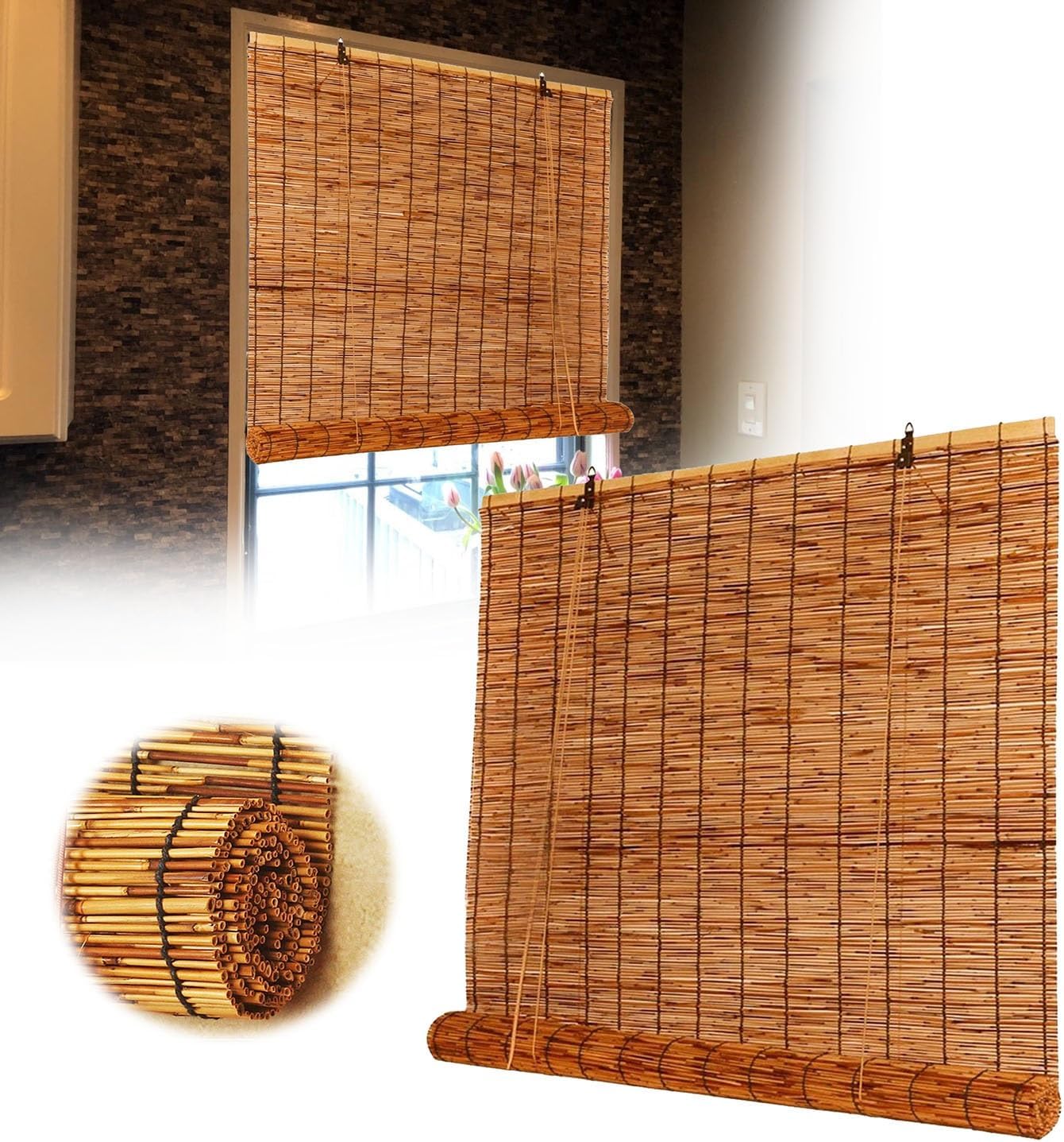 Amazon.com: Brown Bamboo Roll Up Shades Roman Blinds 22" x 48" 26" x 60 ...