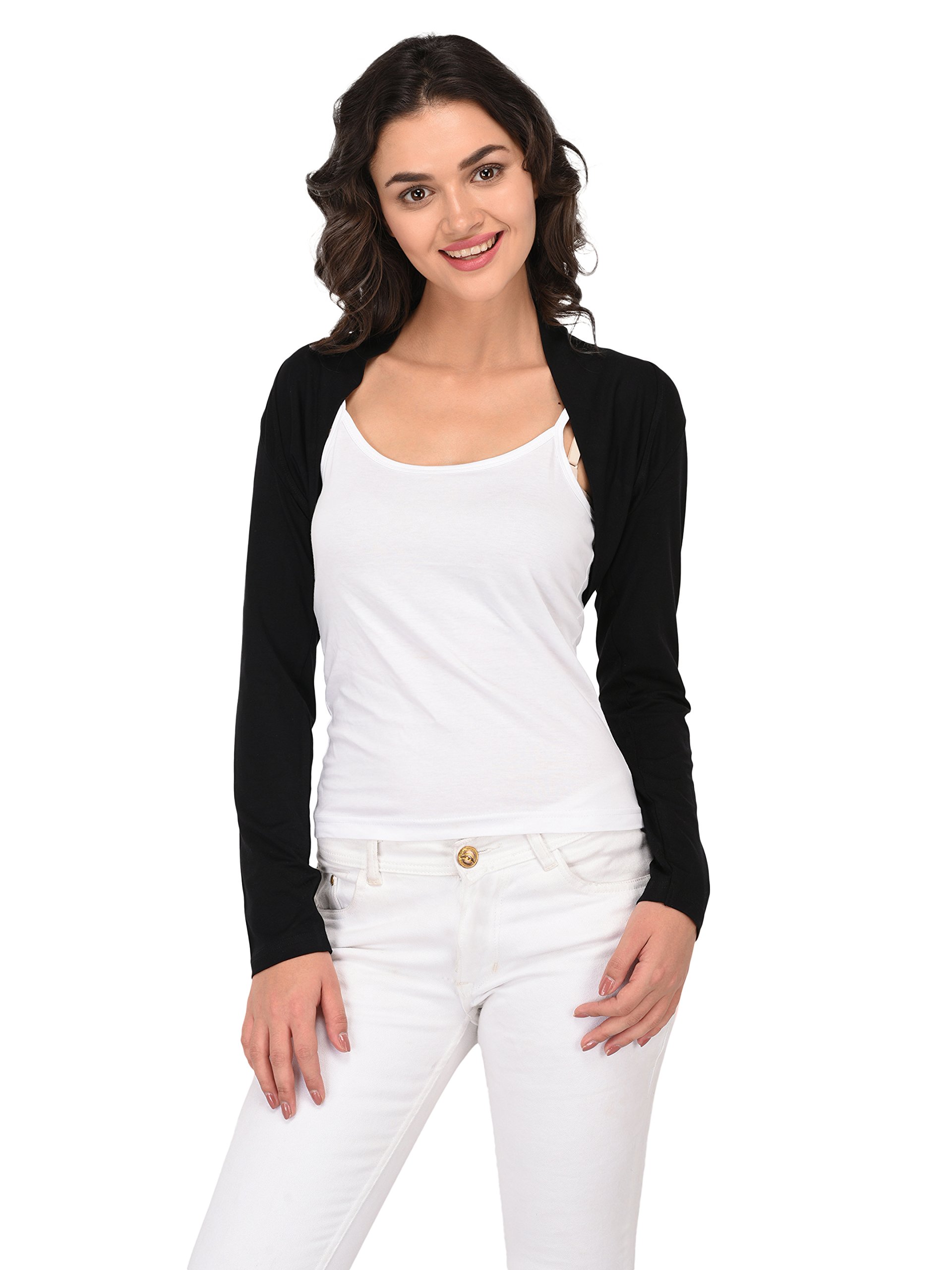 ESPRESSO Women's Rayon Blend Collared Neck Shrug (ESP-3071-Black-M ...