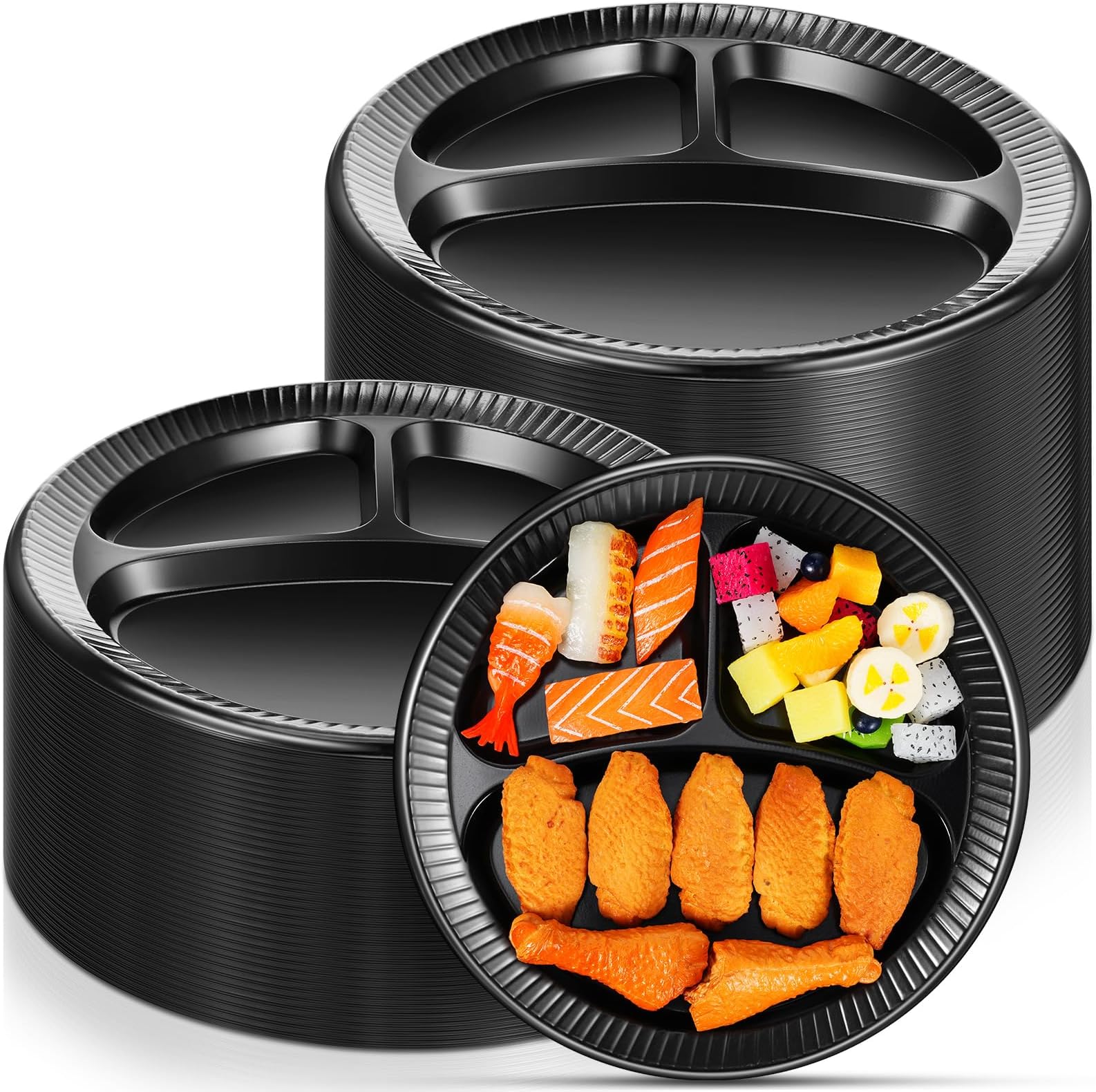 Amazon.com: Nosiny 125 Pcs Plastic Plate 3 Compartments Dinner Plates 9 ...