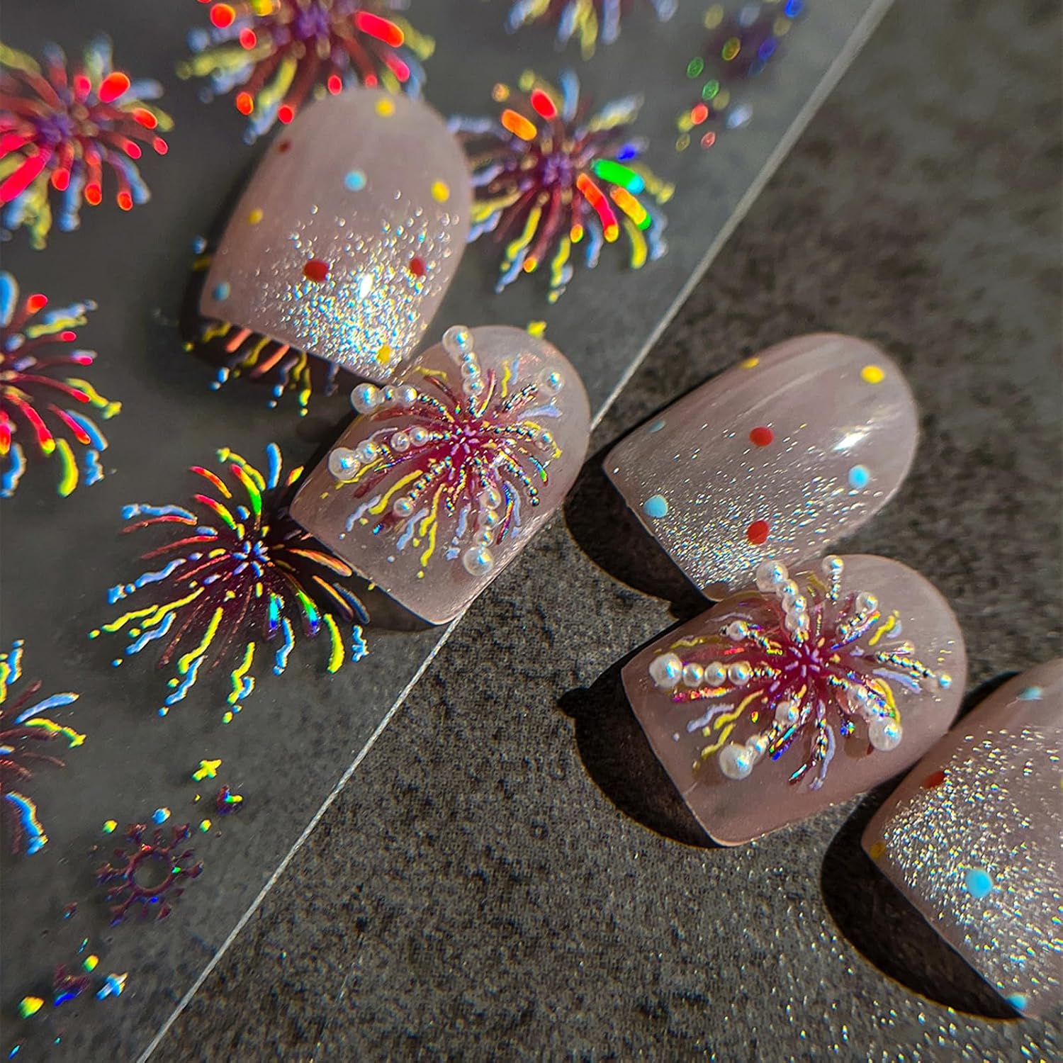 Amazon.com: Fireworks Nail Art Stickers Decals Colorful Flash Fireworks ...
