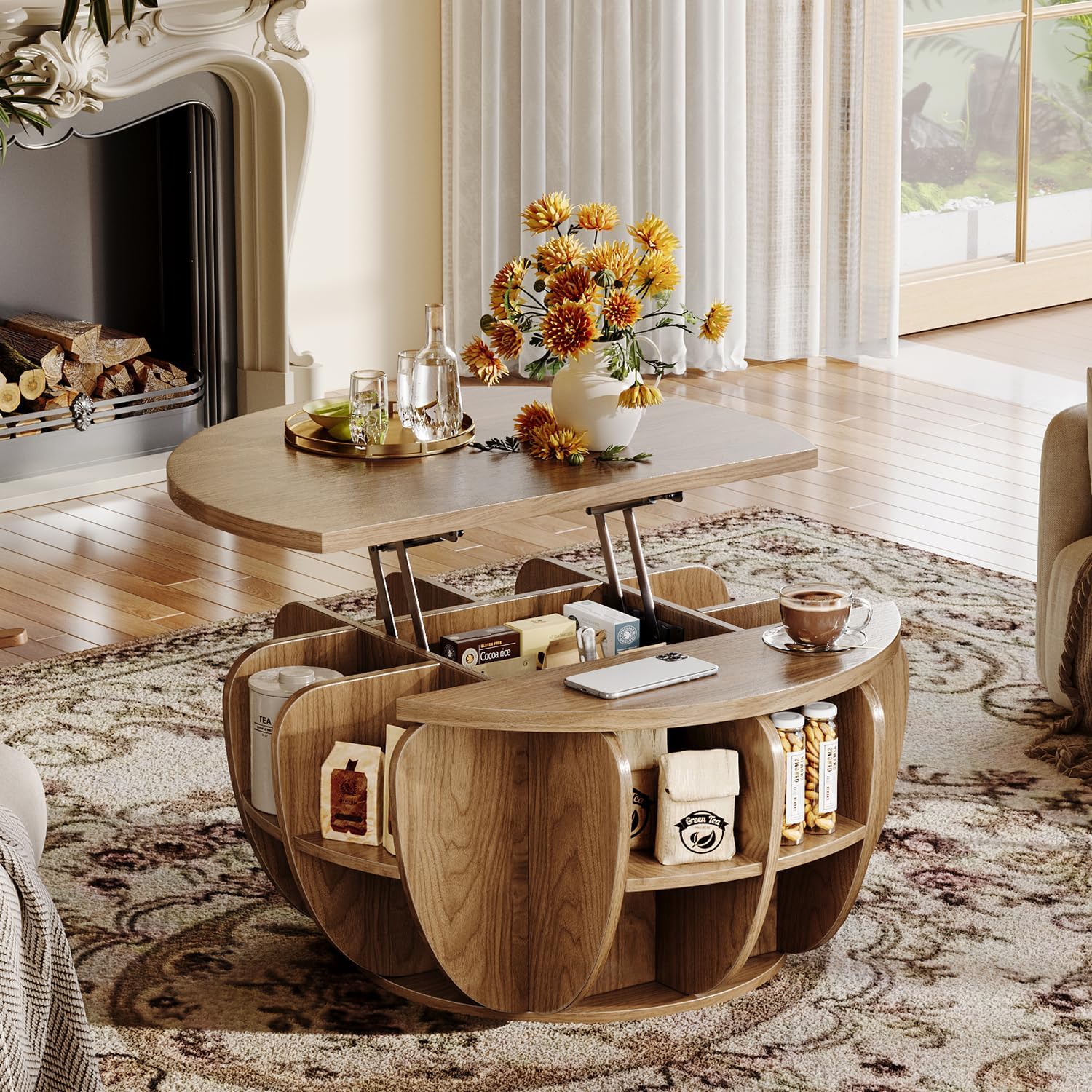 Amazon.com: COZAYH Farmhouse Round Coffee Table Set, Rustic Wooden ...