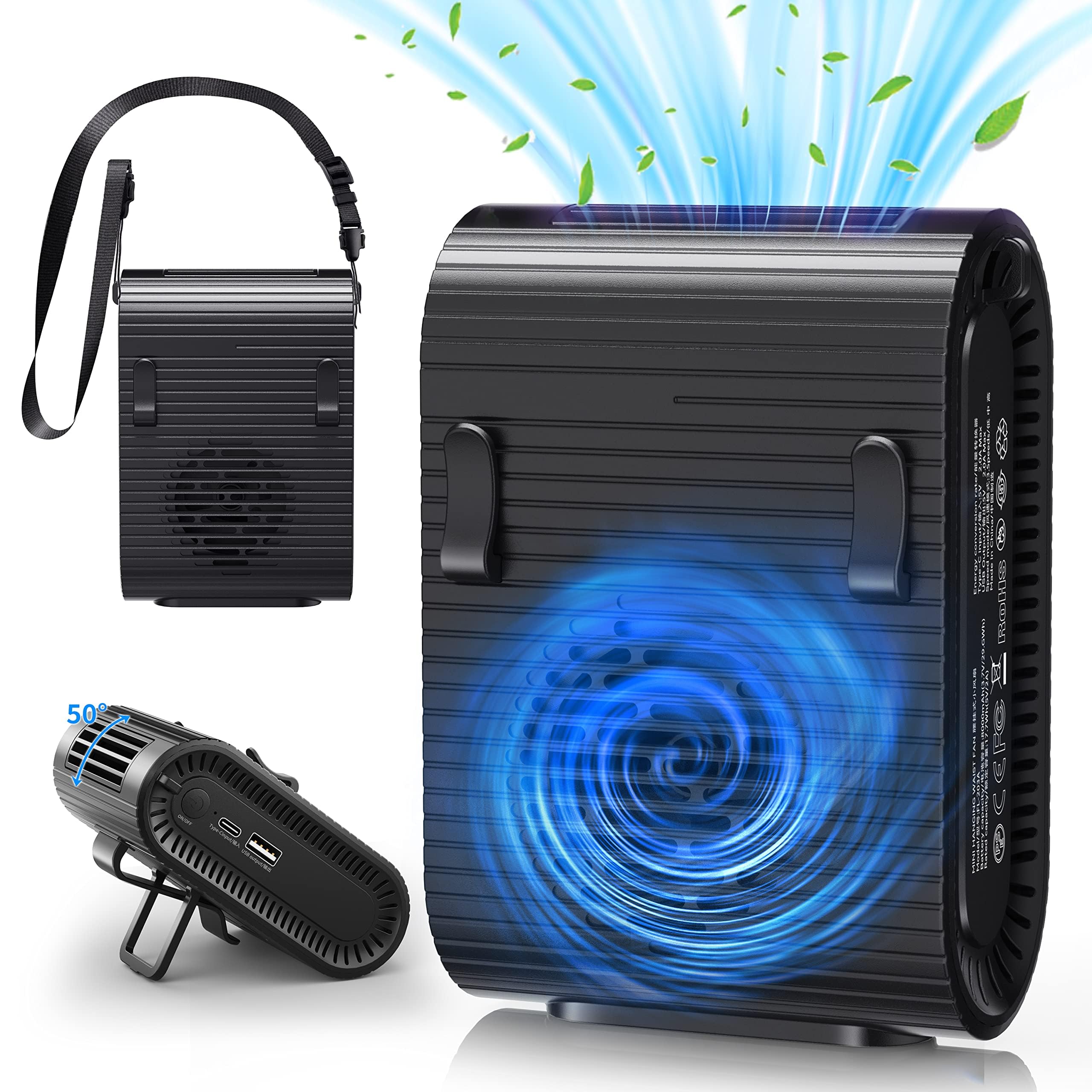 Amazon.com: Portable Fan, Rechargeable Mini Waist Clip Fan, 8000mAh ...