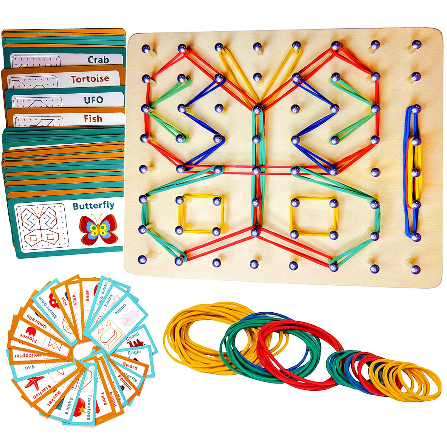 Miyobing Wooden Geoboard Set - Montessori Toy, Graphical Mathematical ...