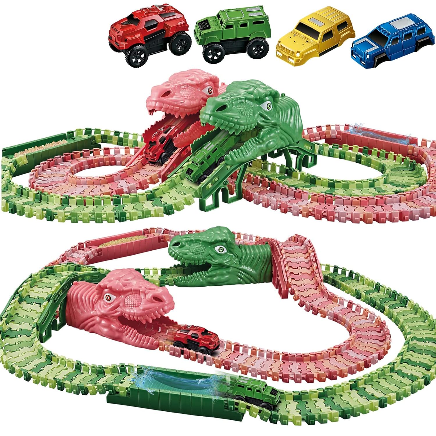 Buy LANSAND Dinosaur Toys For Kids 3-5,316Pcs Dino Race Car Track 2-In ...