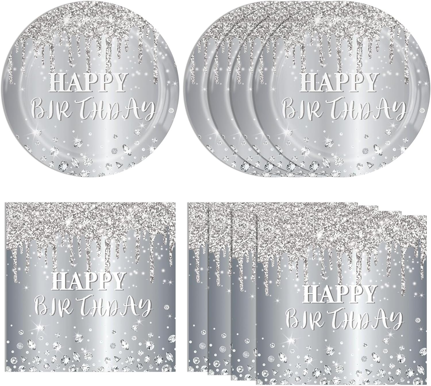 Amazon.com: Glitter Diamonds Silver Birthday Party Decorations Diamonds ...