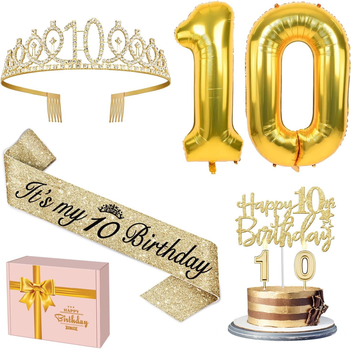 Amazon.com: 10th Birthday Decorations for Girls Gold, Including 10th ...