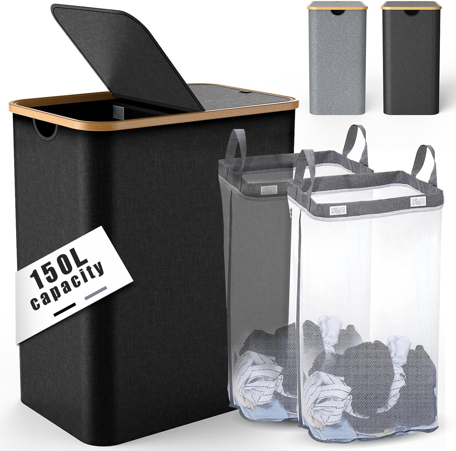 Amazon.com: Black Laundry Basket - Hampers for Laundry 2 Compartment ...