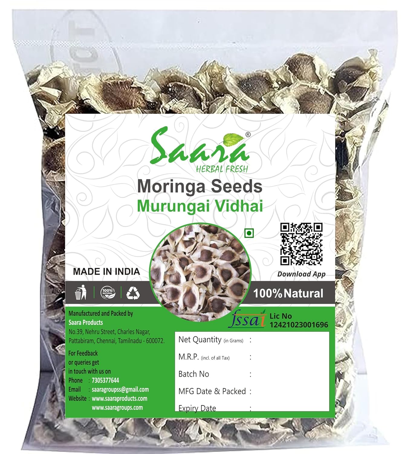 Saara HERBAL FRESH Moringa Seeds,100g, Murungai Vidhai Seeds, Drumstick ...