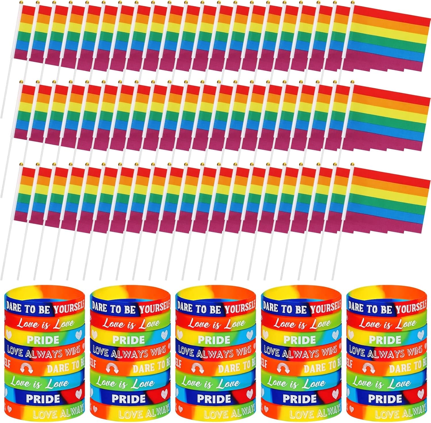 Amazon.com : Ecally 200 Pack Pride Flag Rainbow Pride Bracelets Gay ...