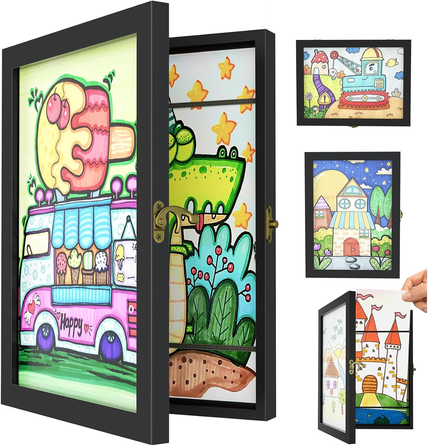 SRIWATANA Kids Art Frames 2 Pack A4 Artwork Display Frame Fillable ...