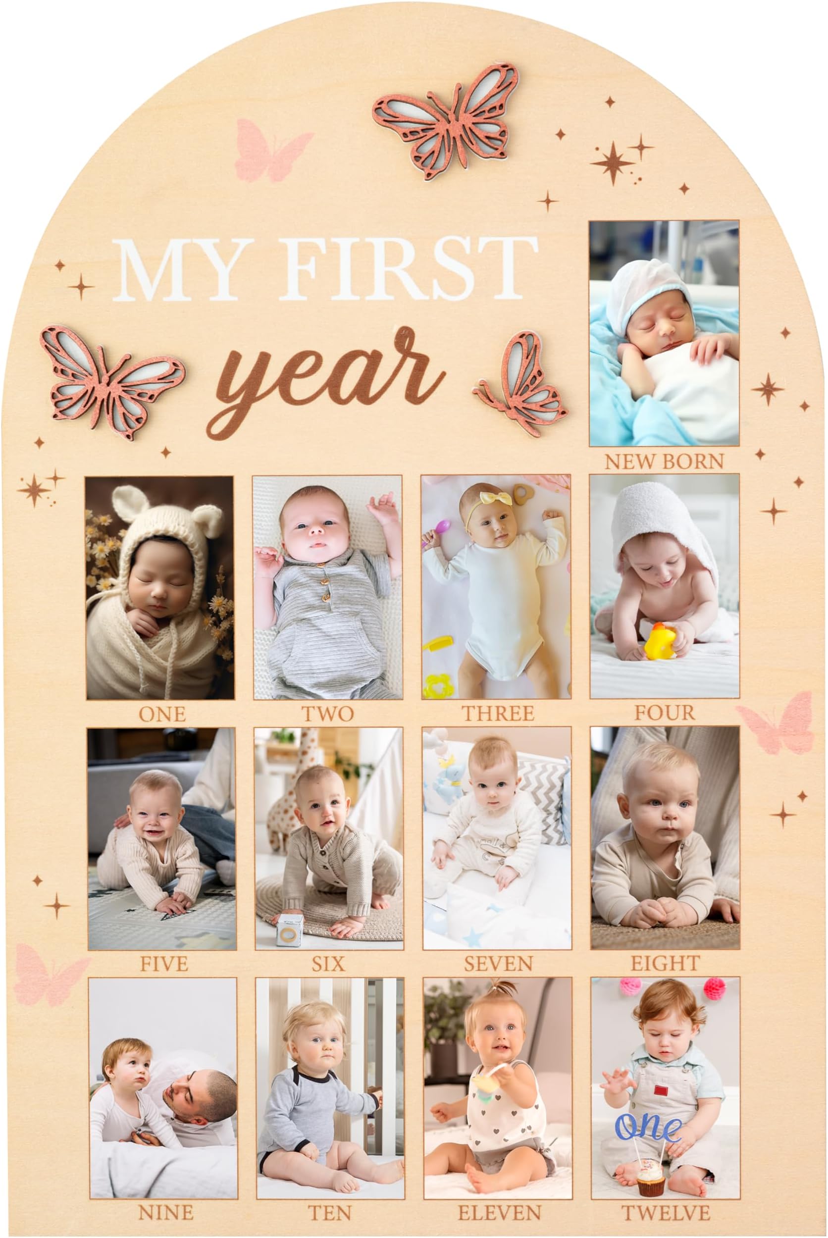 Amazon.com: ORIGACH My First Year Baby Growth Photo Display Wood Board ...