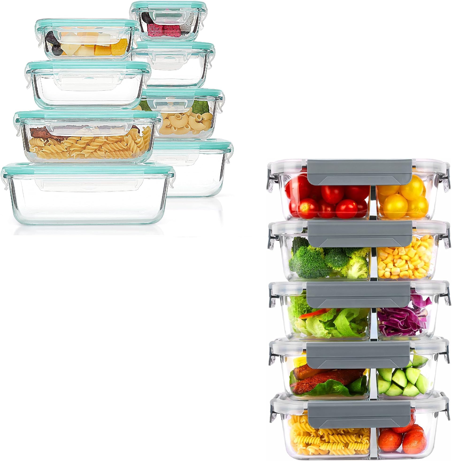 Amazon.com: Vtopmart 15 Pack Glass Food Storage Containers and 5 Pack ...
