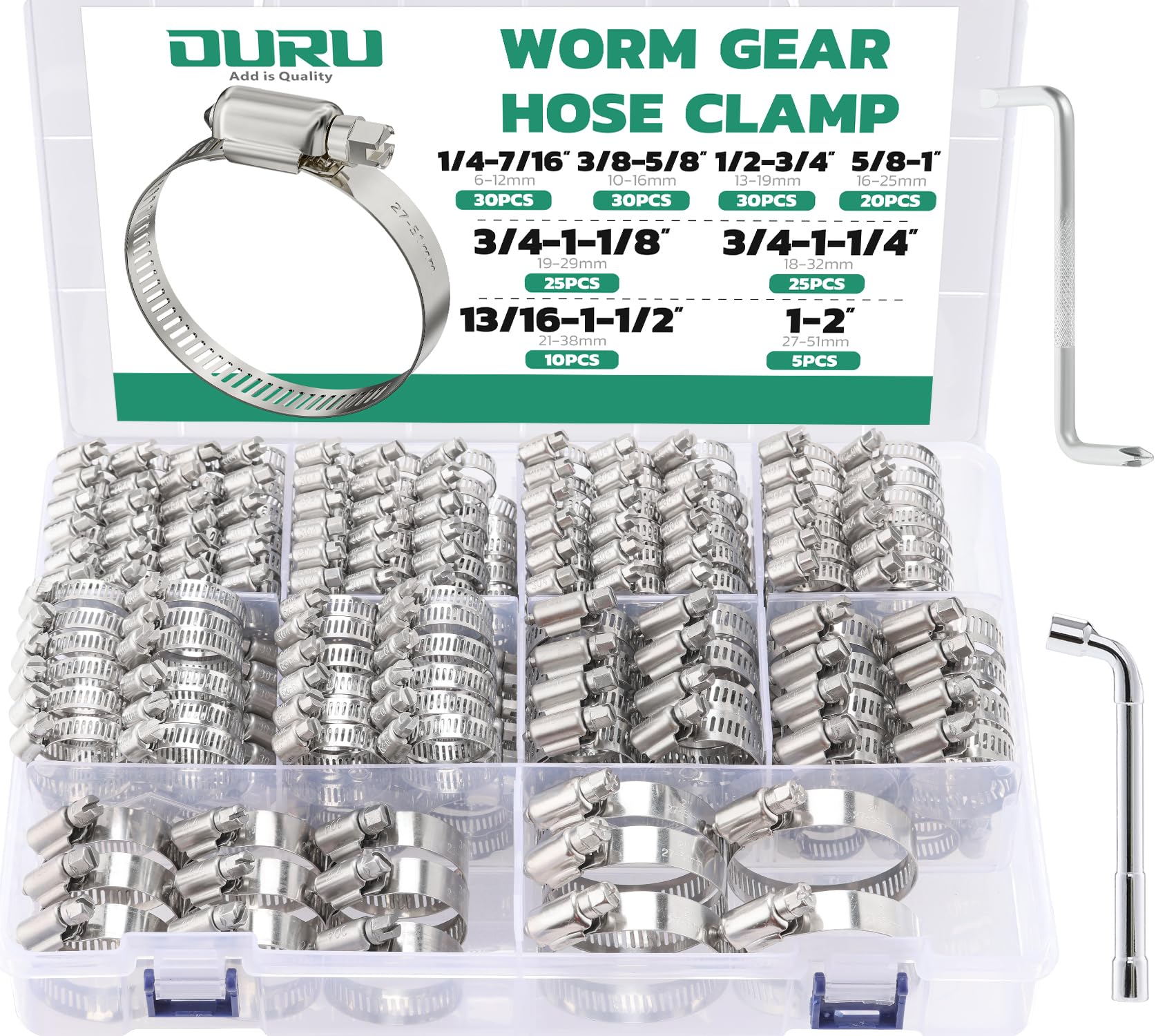 OURU Hose Clamp-175PCS Stainless Steel Hose Clamps Assortment ...