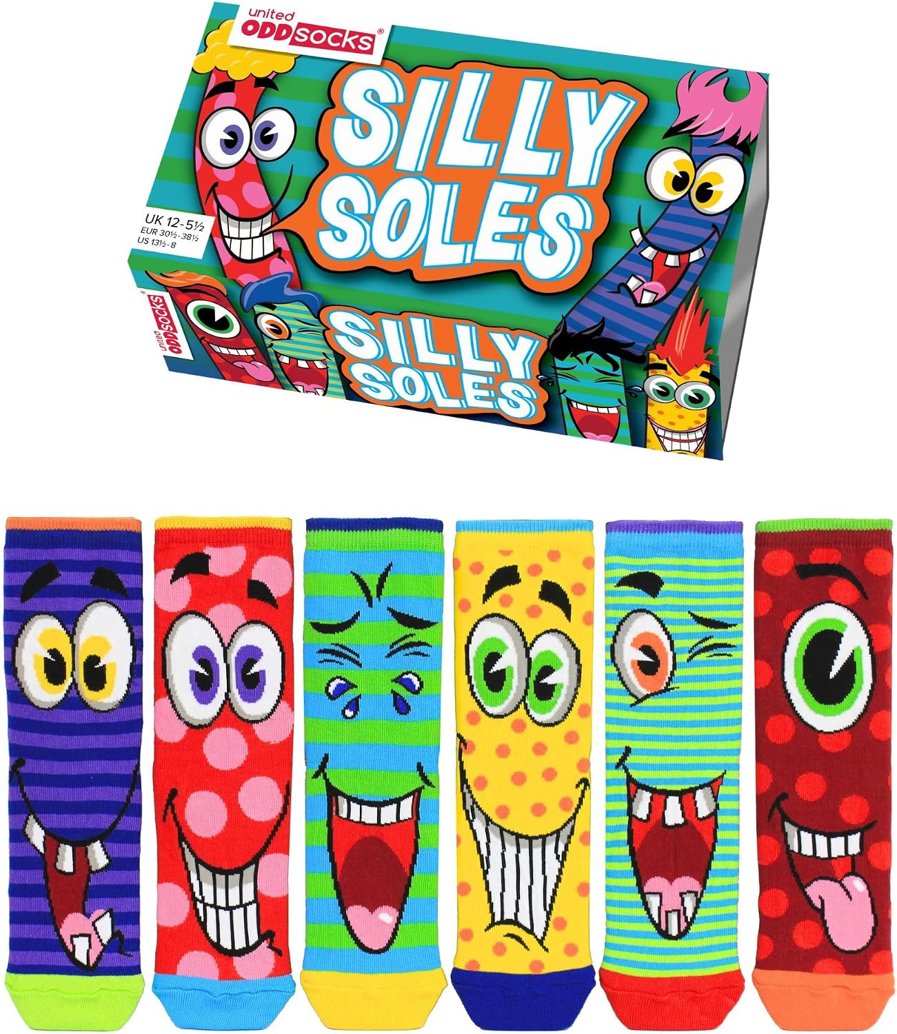 United Oddsocks Silly Soles Gift Box for Kids – 6 Mismatched Character ...