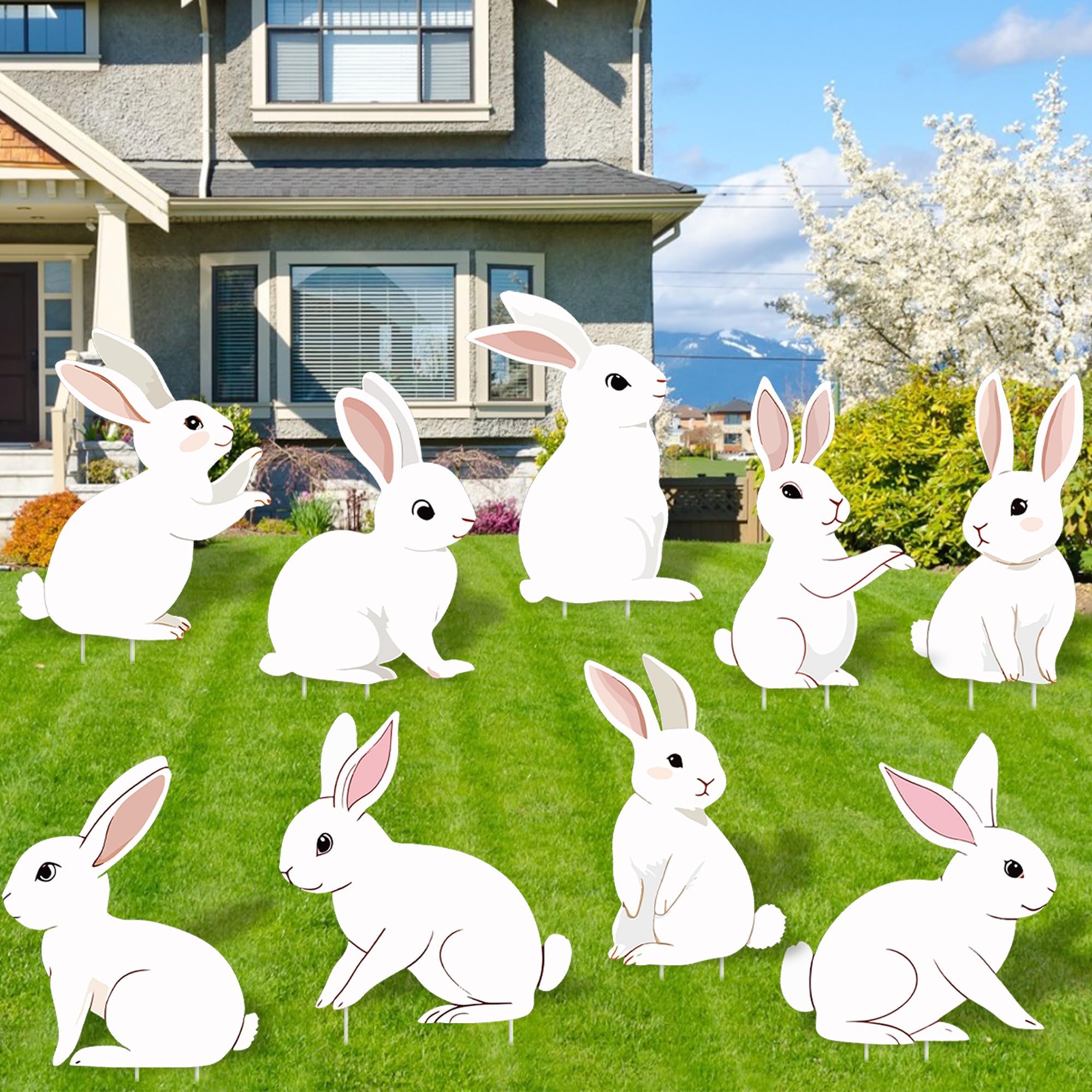 Amazon.com : 9PCS White Rabbit Bunny Yard Signs - DIY Bow Outdoor ...