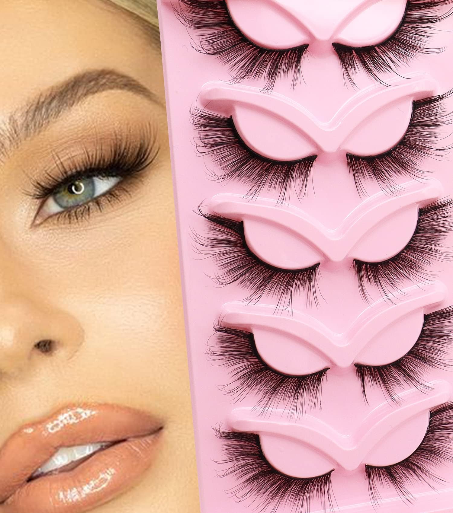 Amazon.com: Veleasha Fox Eye Lashes L Curl Fluffy False Eyelashes 5 ...