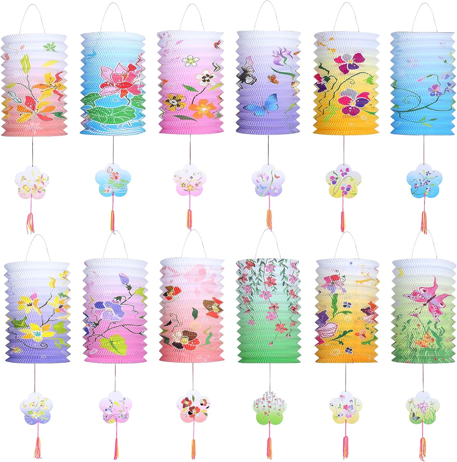 LIHAO 12pcs Chinese Paper Lanterns, Multicolor Hanging Asian Lanterns ...