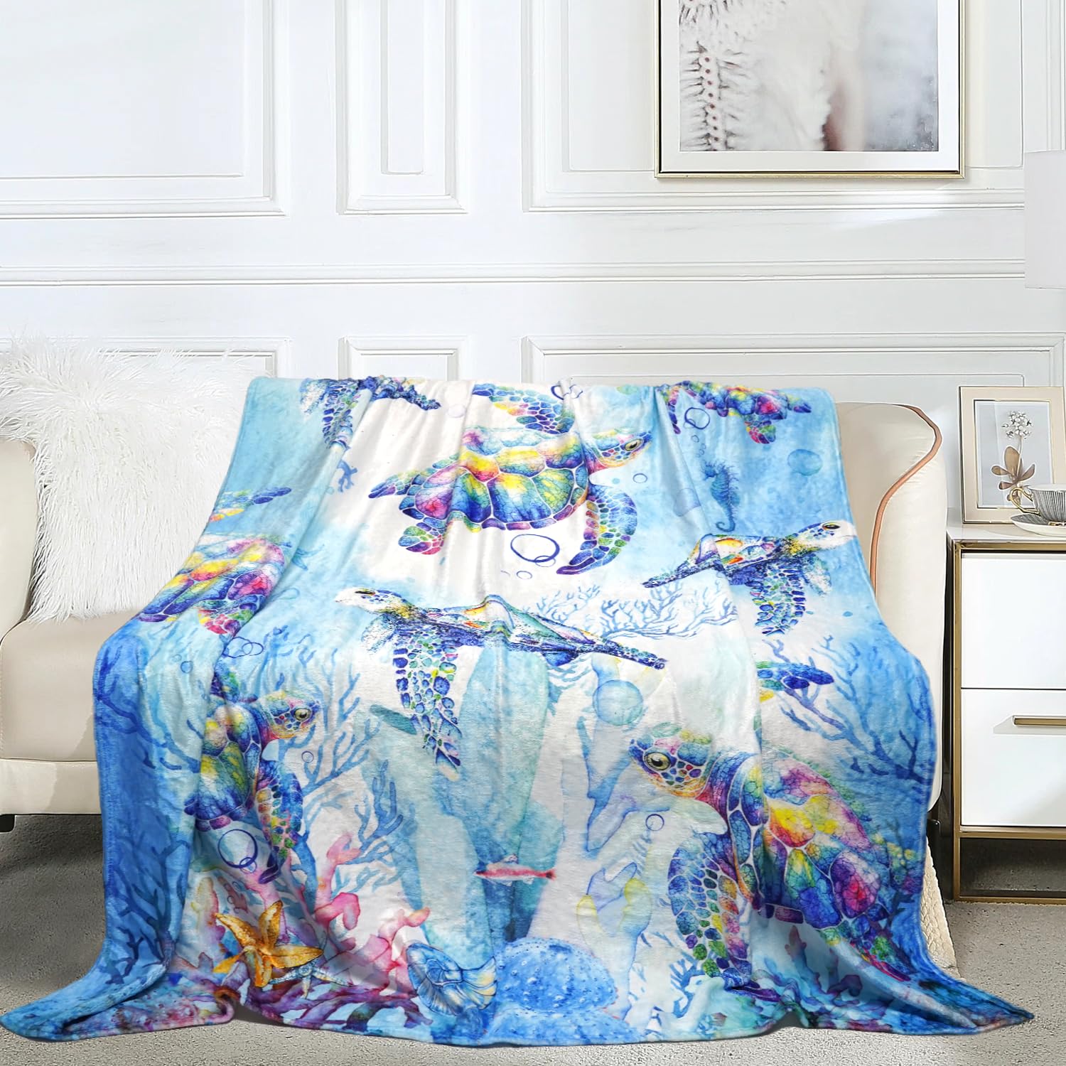 Amazon.com: Sea Turtle Blanket 50X60 Inch,Flannel Blue Coral Sea Turtle ...