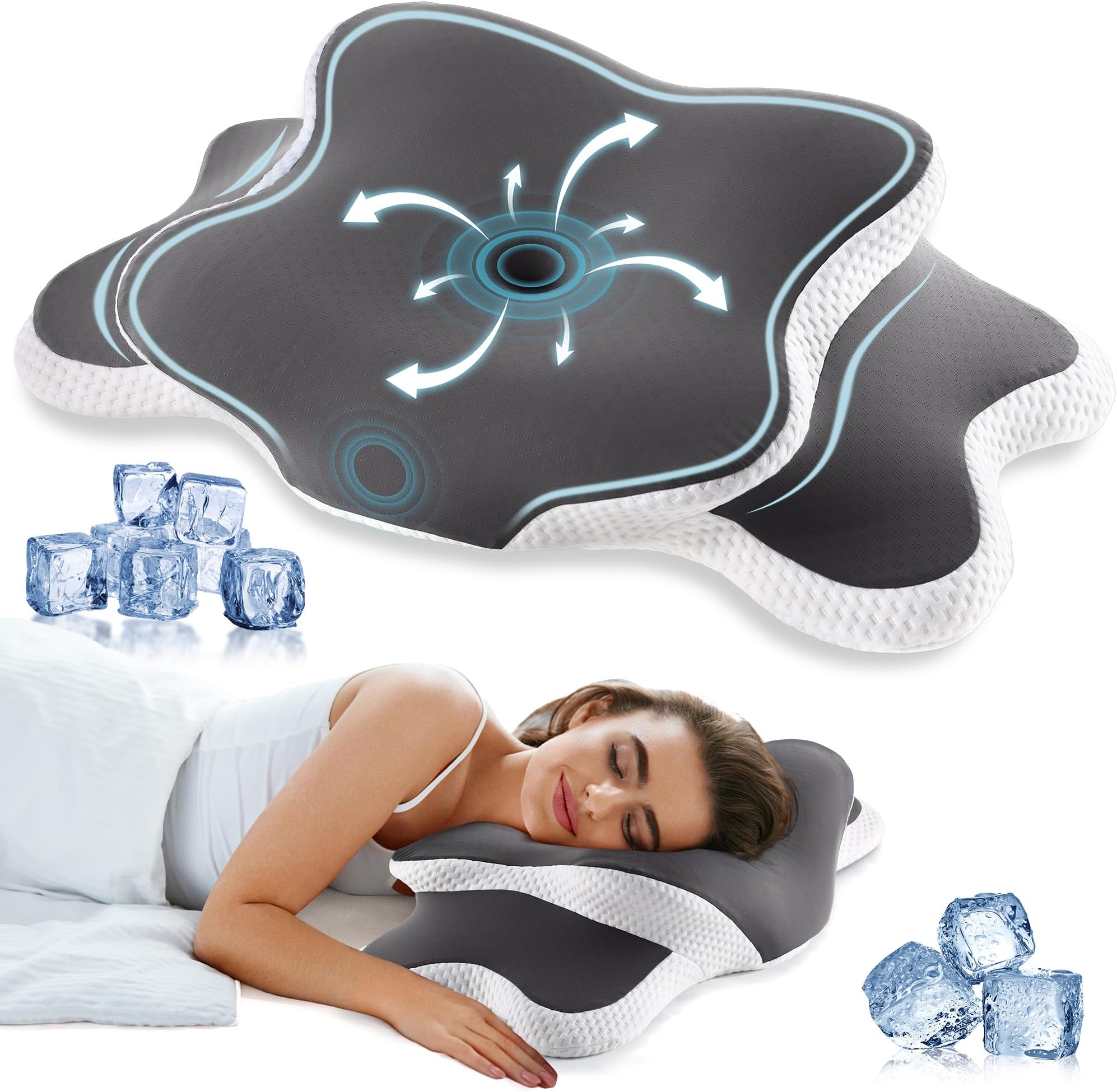 YunNasi Oreiller Ergonomique Cervical Memory Foam Oreiller Memoire ...