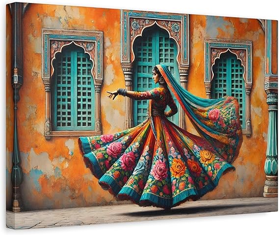 Amazon.com: Indian Woman Dancing - Canvas Wall Art Print 12x18inch ...