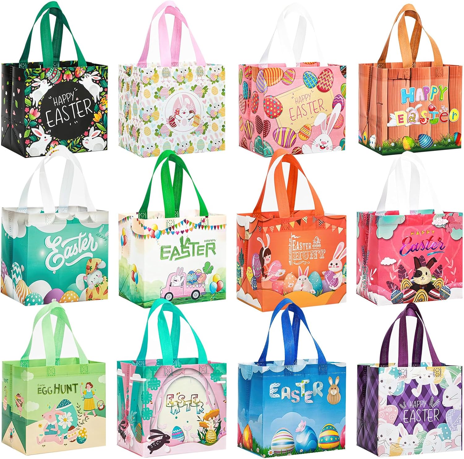 FIHODONE 12 PCS Easter Gift Bags with Handles,Easter Bunny Egg Tote ...