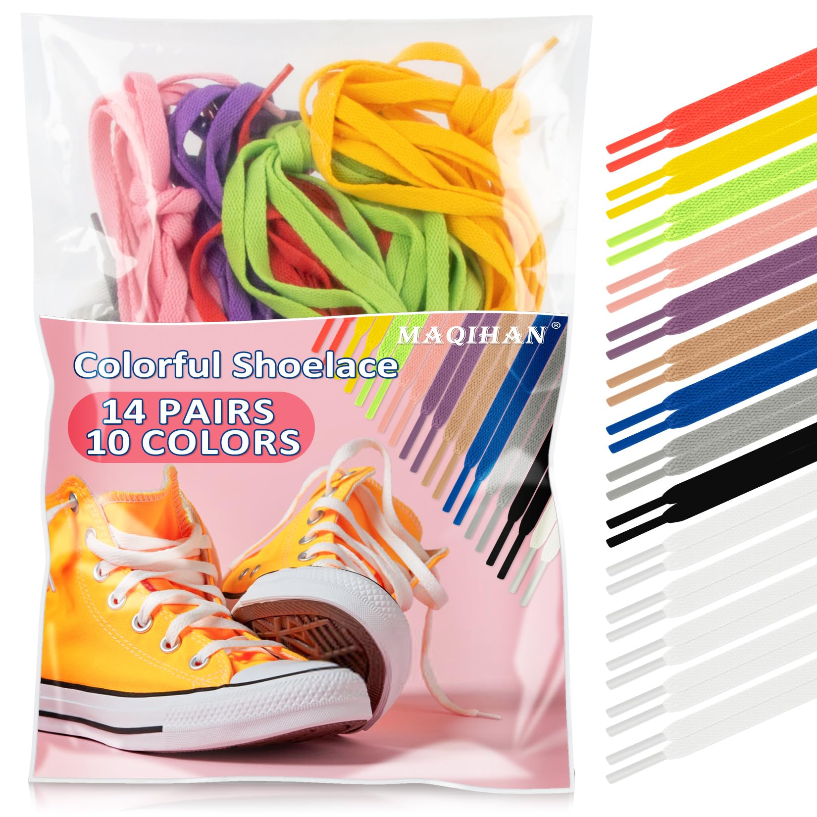 Amazon.com: MAQIHAN Colorful Shoelace - 14 Pairs Colored Shoe Laces ...