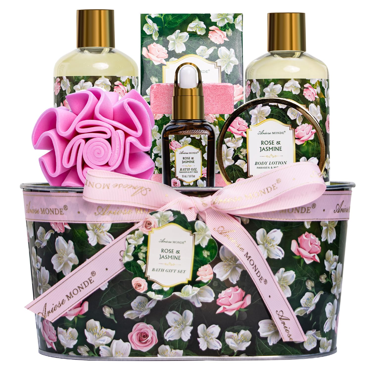 Amazon.com : Gift Basket for Women - 8 Pc Rose & Jasmine Beauty ...