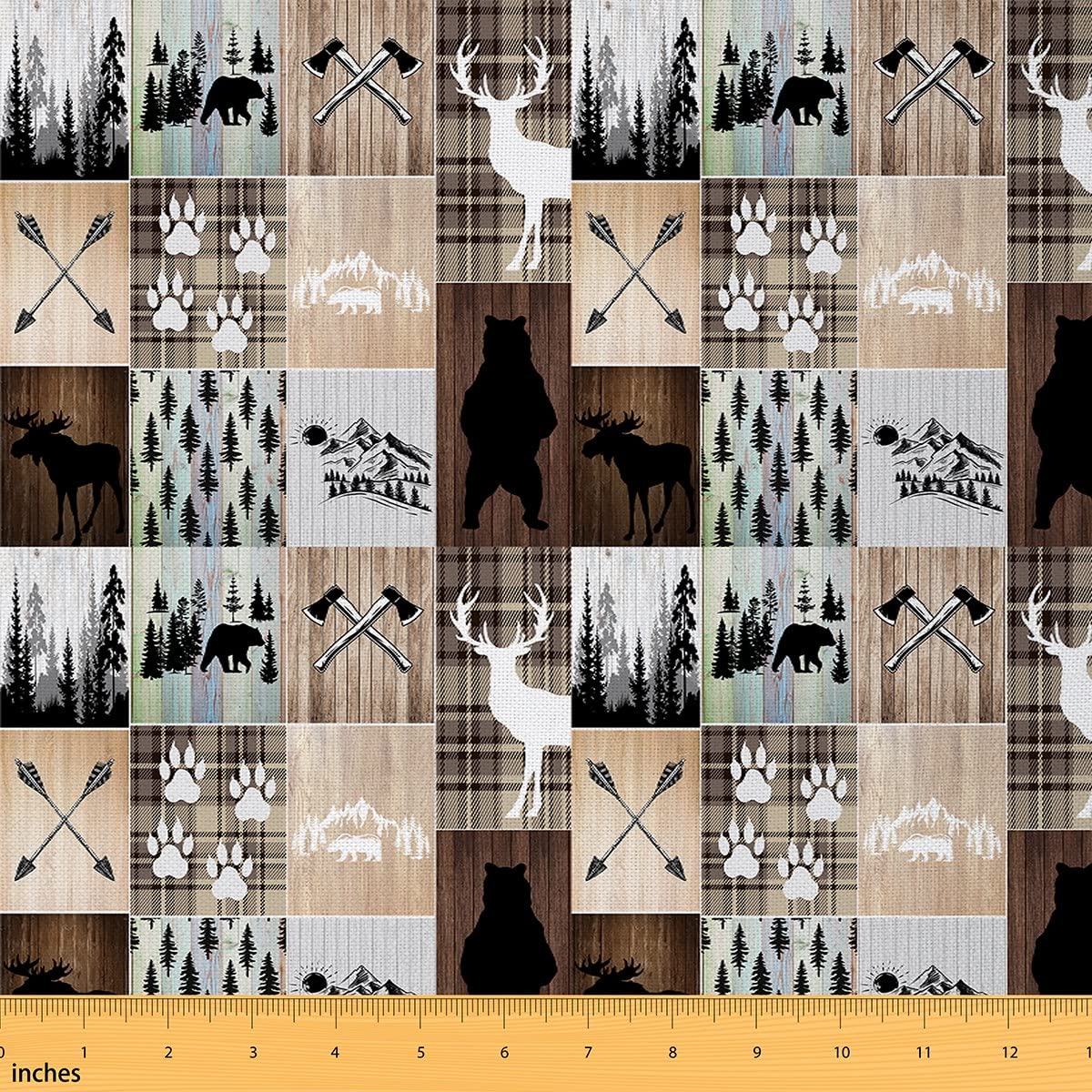 Amazon.com: Farmhouse Bear Fabric by The Yard, Cabin Wood Grain Moose ...