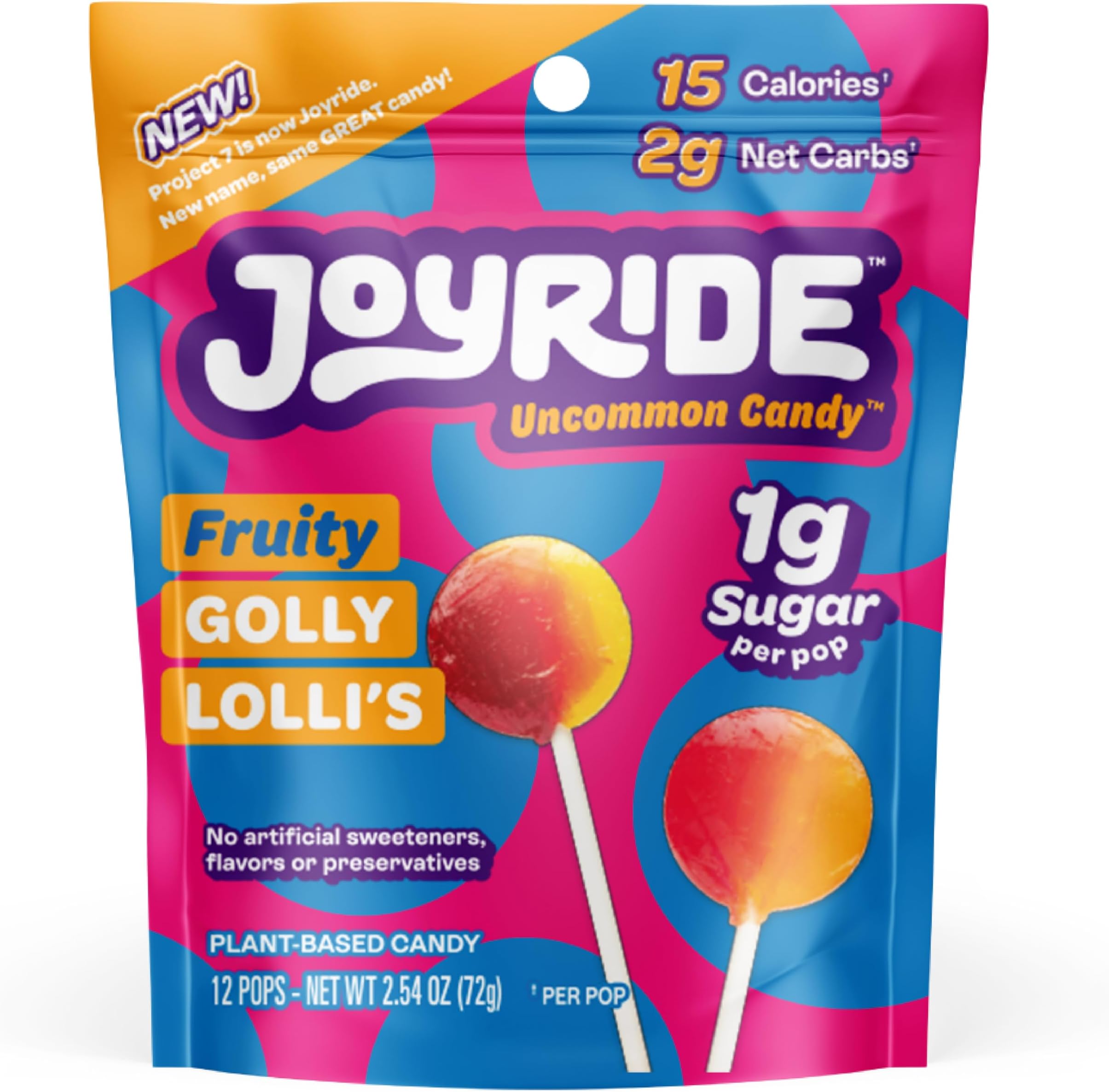 Amazon.com : JOYRIDE by Project 7 Low Sugar Candy, Organic Lollipops ...