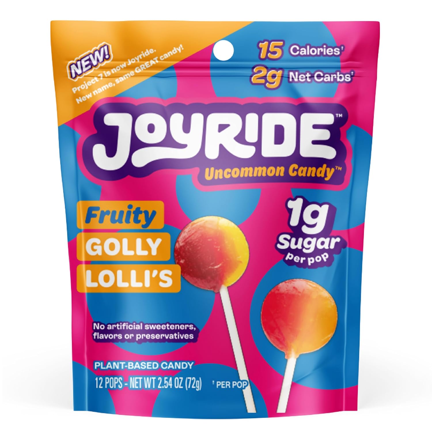 Amazon.com : JOYRIDE by Project 7 Low Sugar Candy, Organic Lollipops ...