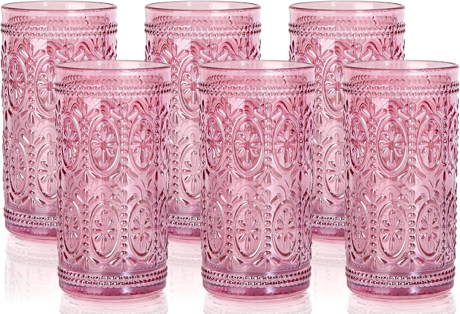 Amazon.com | 6 Pack Pink Glassware Drinking, 12oz Highball Embossed ...