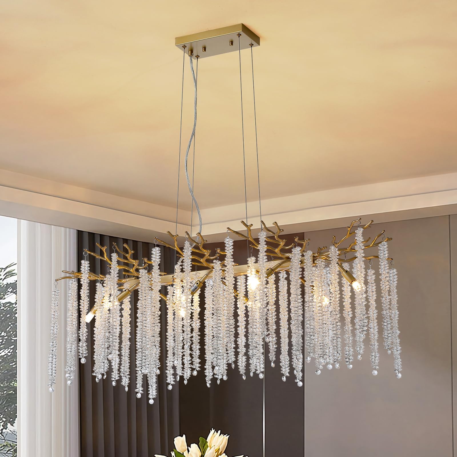 Benkut Modern Tree Branch Crystal Chandelier Luxury Gold Raindrop ...