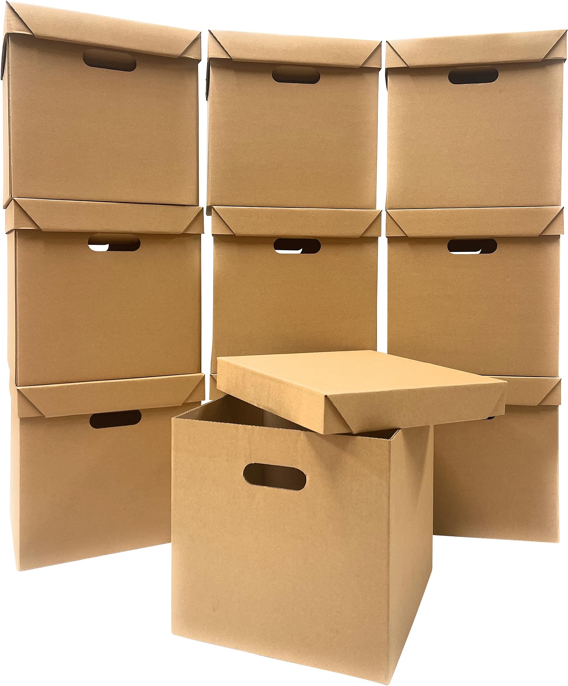 Pack of 10 Strong Cardboard Cube Storage Boxes with Lid and Handles ...
