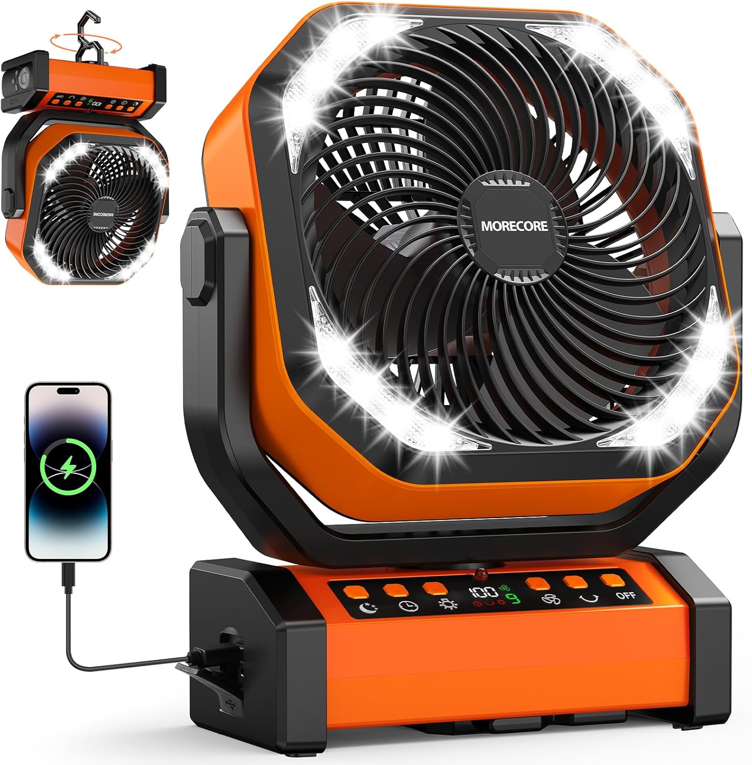 Amazon.com: MORECORE 20000mAh Rechargeable Camping Fan with Light ...